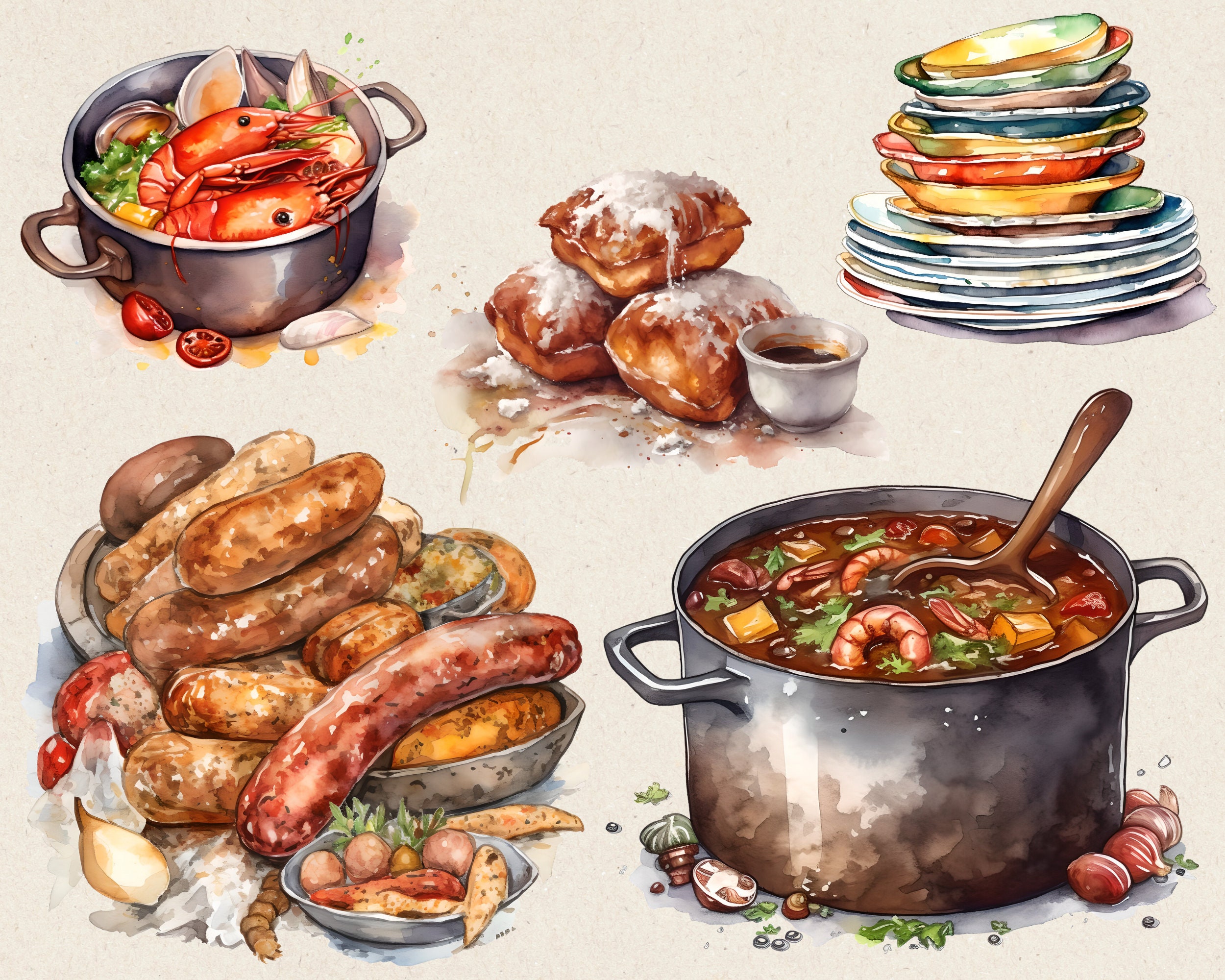 Watercolor Cajun Cooking Clip Art 34 PNG Images With - Etsy