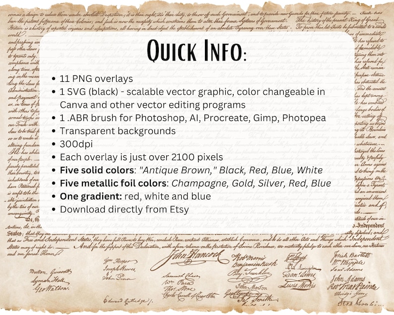 Declaration of Independence PNG SVG & ABR Brush July 4th - Etsy