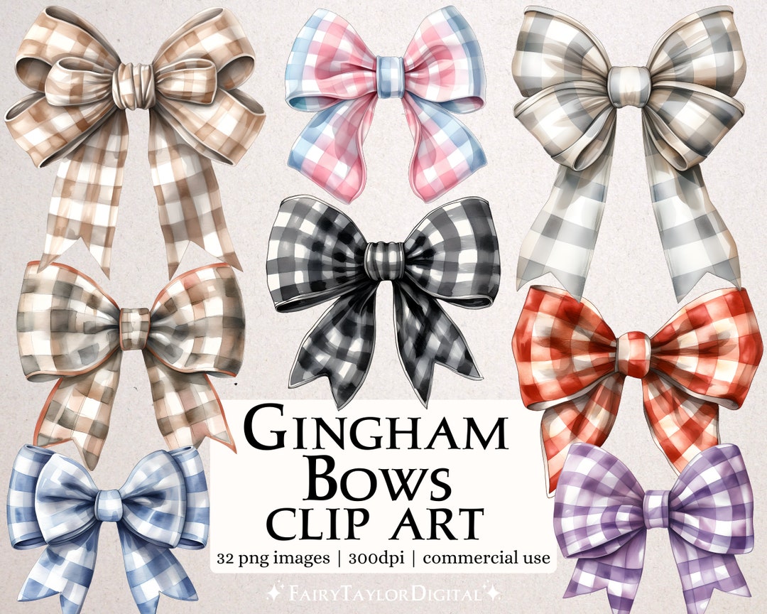 32 Gingham Bows PNG Clipart, Transparent Background, Instant Download ...