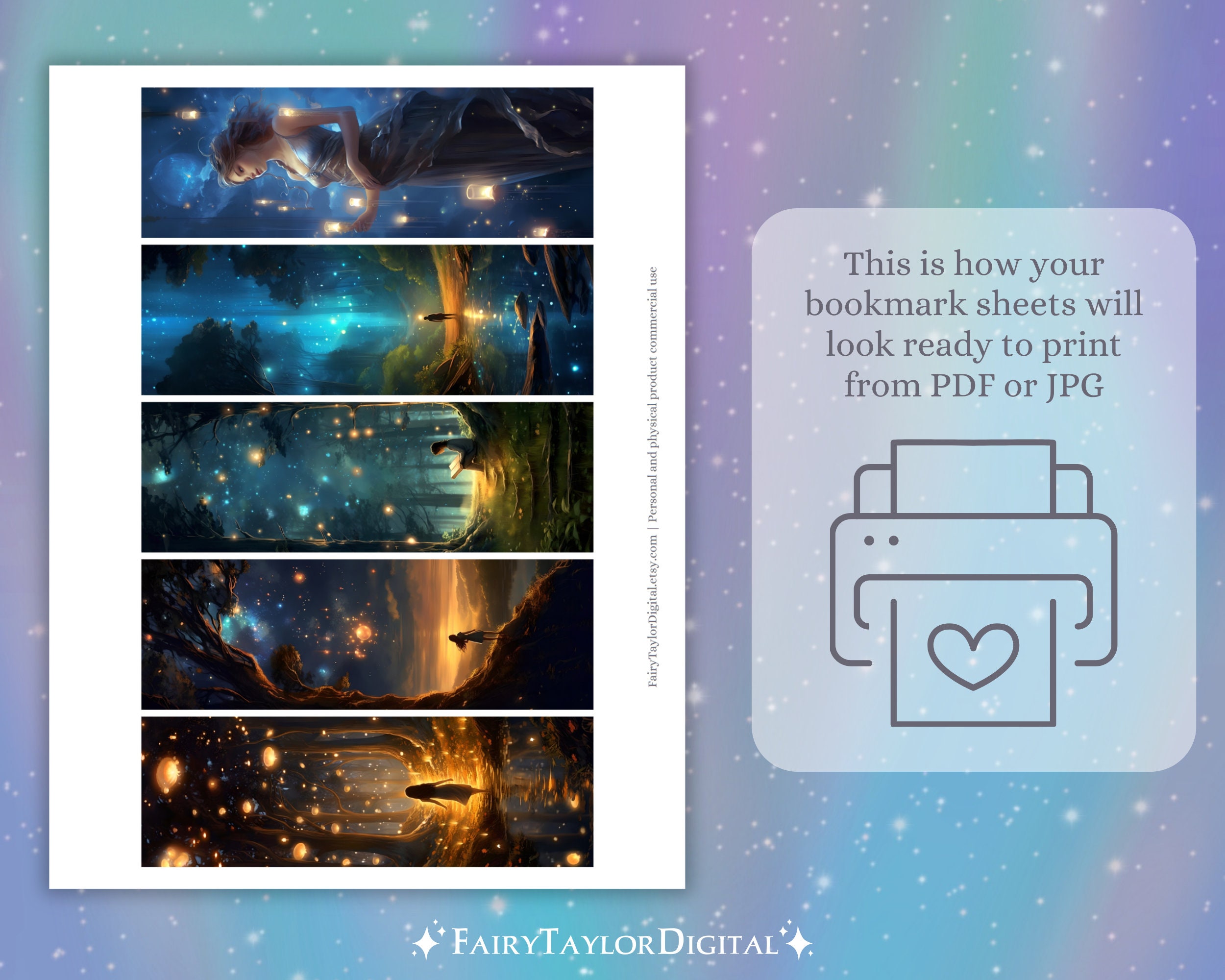 10 Starlight Printable Bookmarks JPG Pages Print and Cut - Etsy