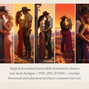 20 Western Romance Printable Bookmarks | JPG Print & Cut Pages, PNG ...