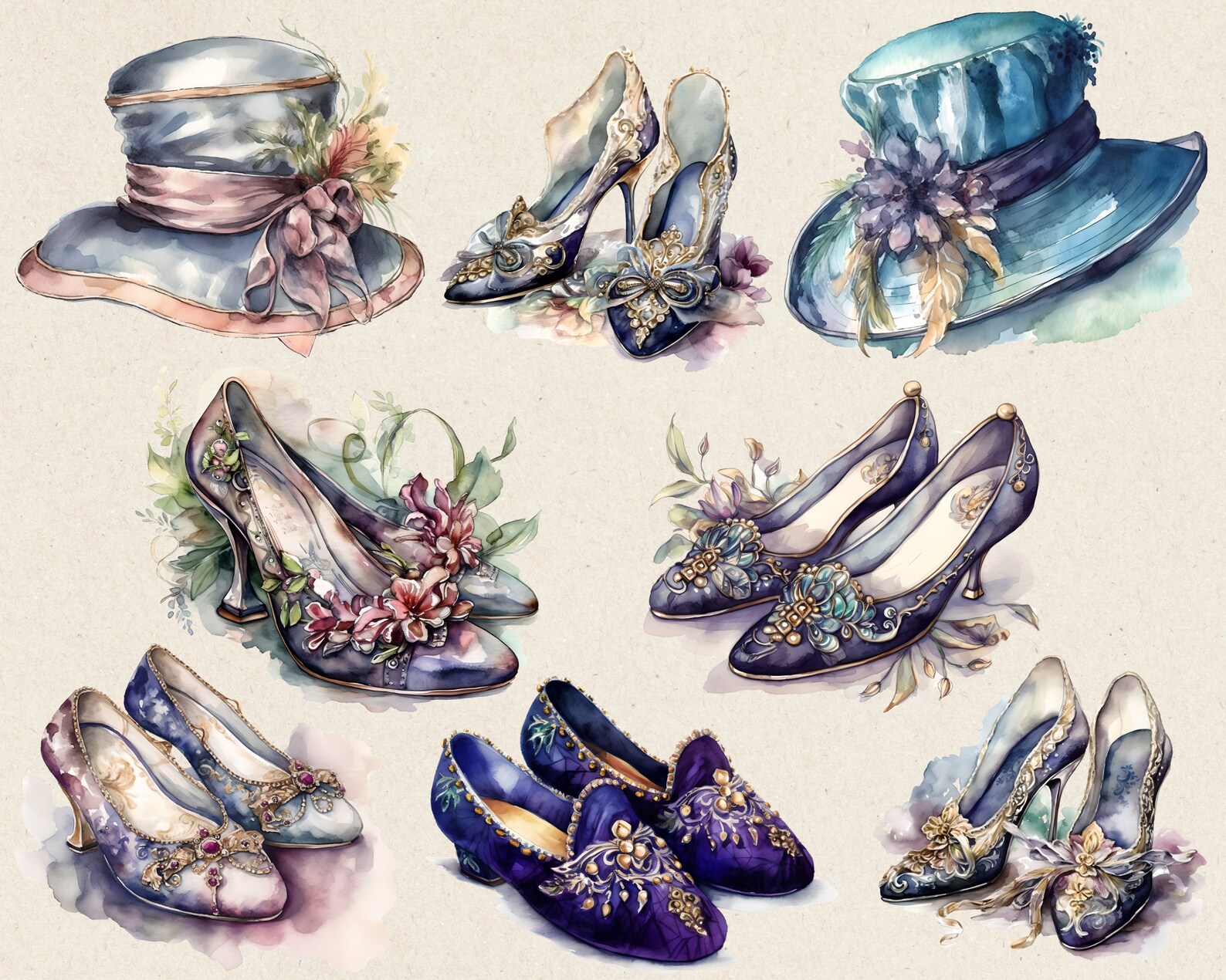 Watercolor Regency Fashion Clip Art 40 PNG Images With - Etsy