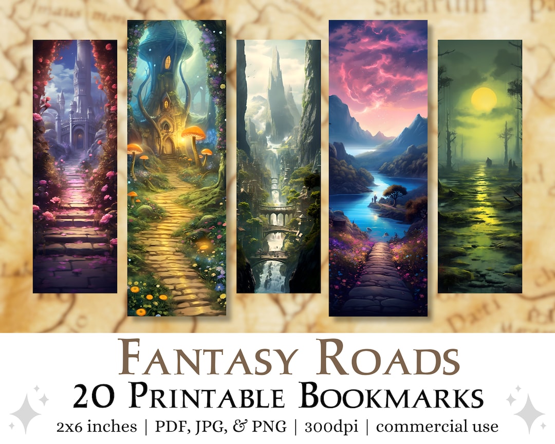 20 Fantasy Roads Printable Bookmarks | JPG Pages, PNG Image Sublimation ...