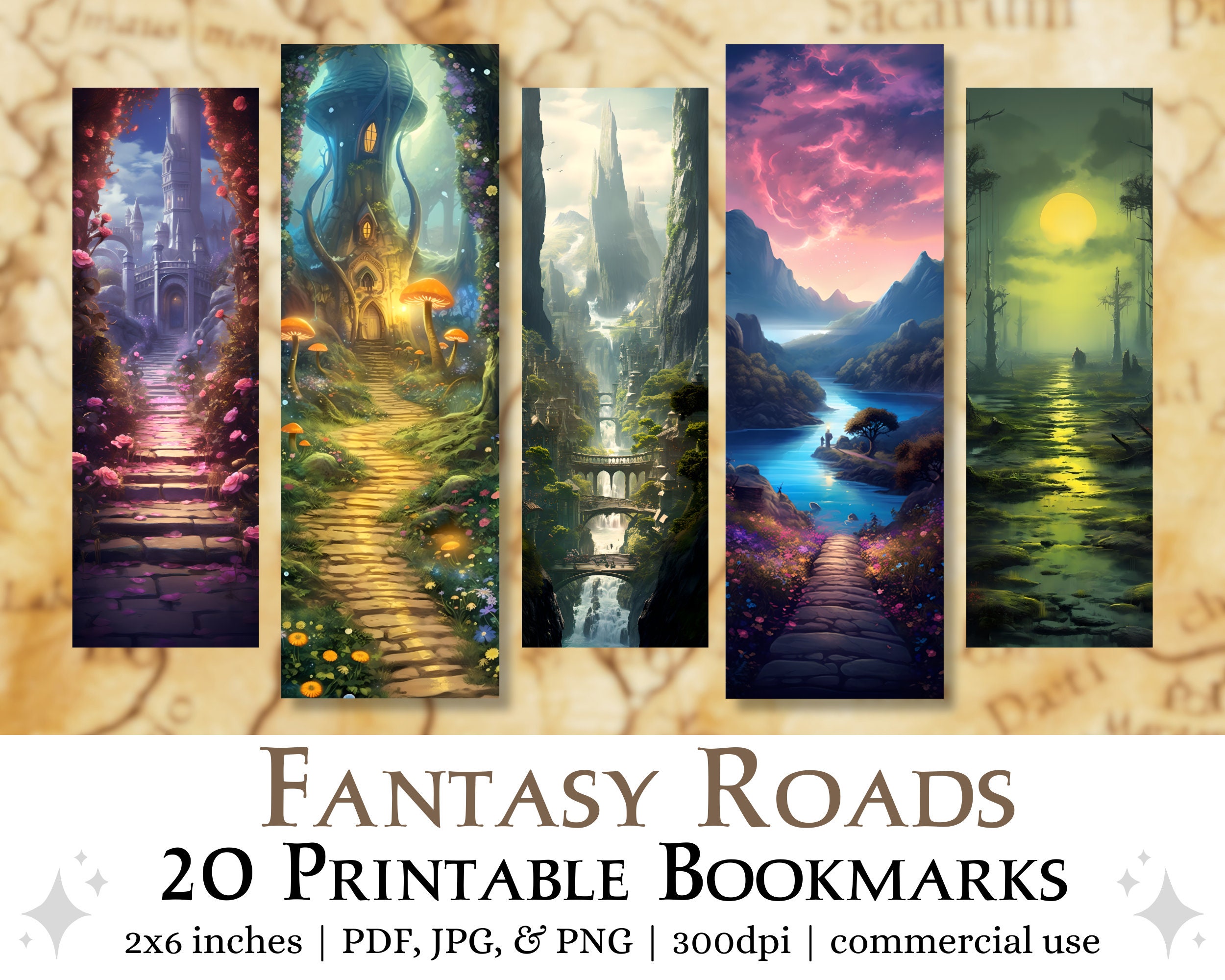 20 Fantasy Roads Printable Bookmarks JPG Pages PNG Image - Etsy