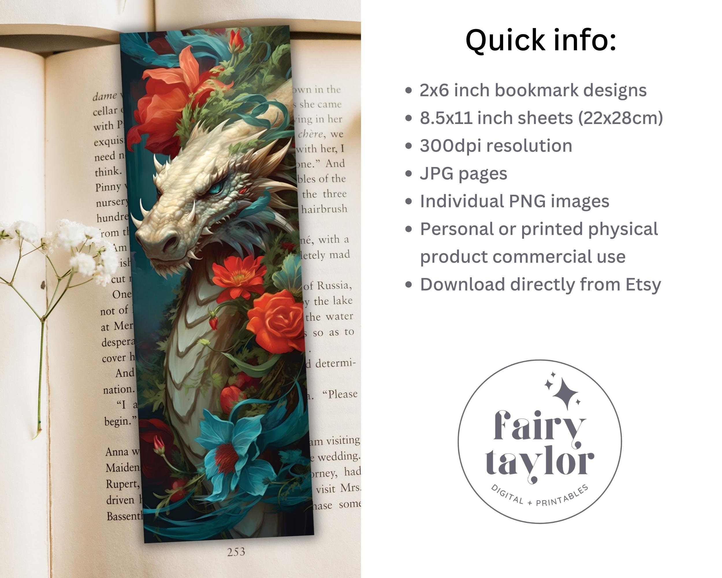 15 Fantasy Dragons Printable Bookmarks Digital Download | JPG Pages ...