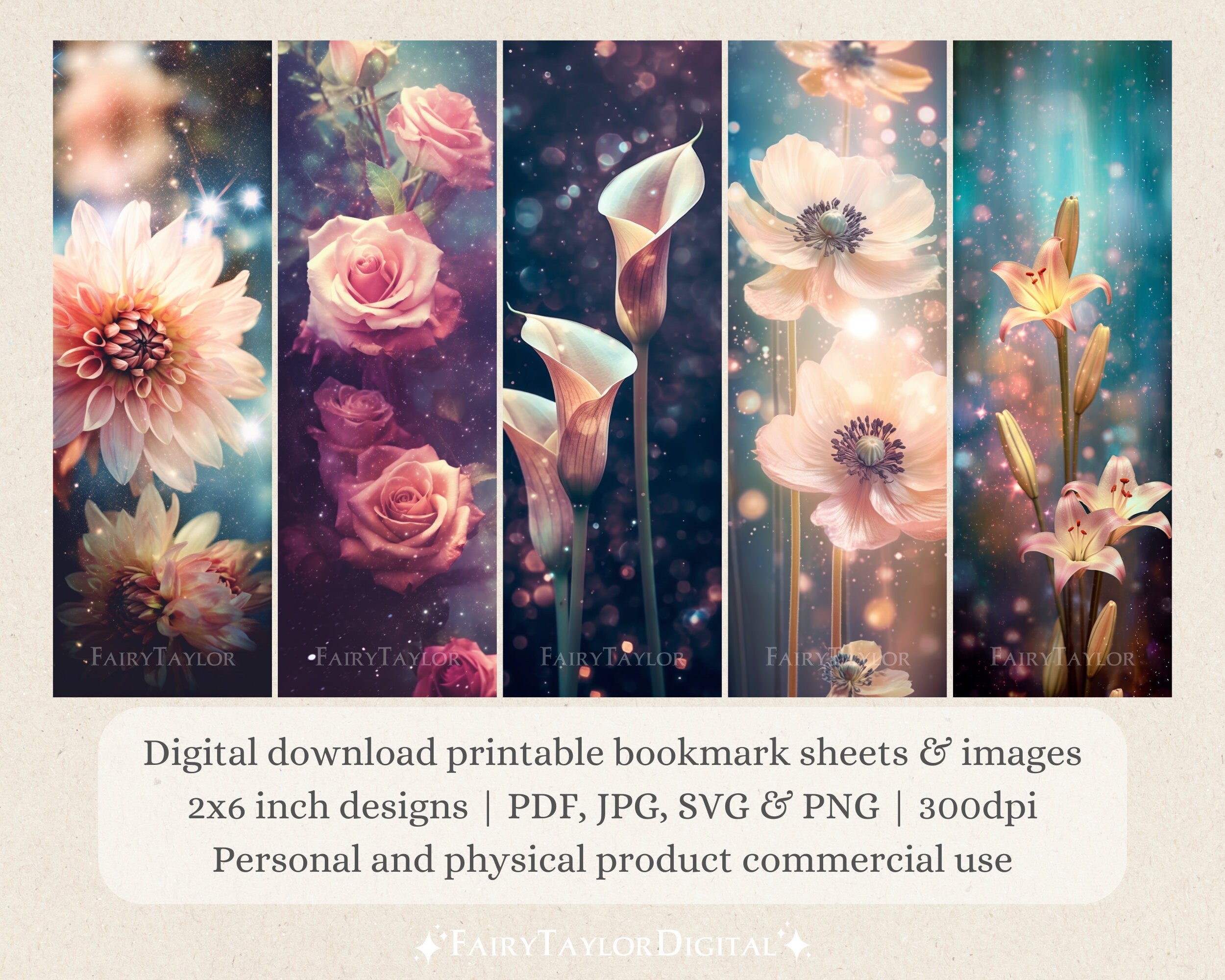 15 Galaxy Floral Printable Bookmarks Bookmark Sheets - Etsy