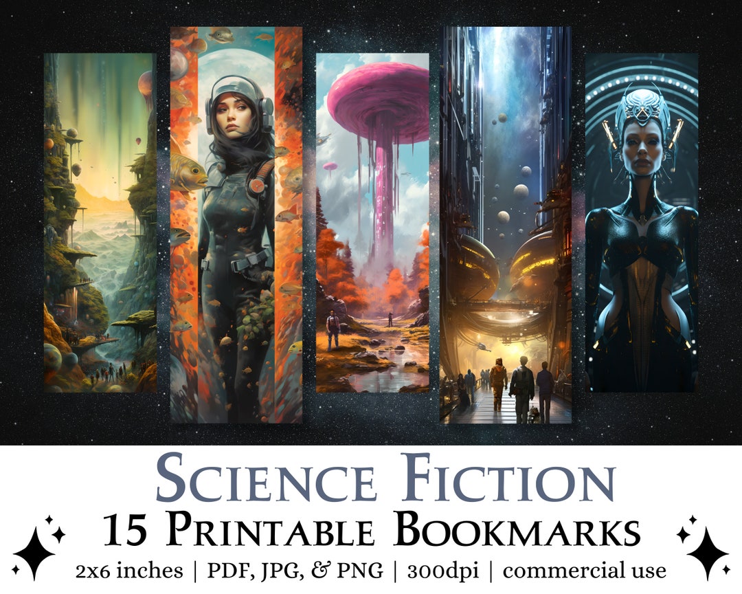 15 Science Fiction Printable Bookmarks | JPG Print & Cut Pages, PNG ...