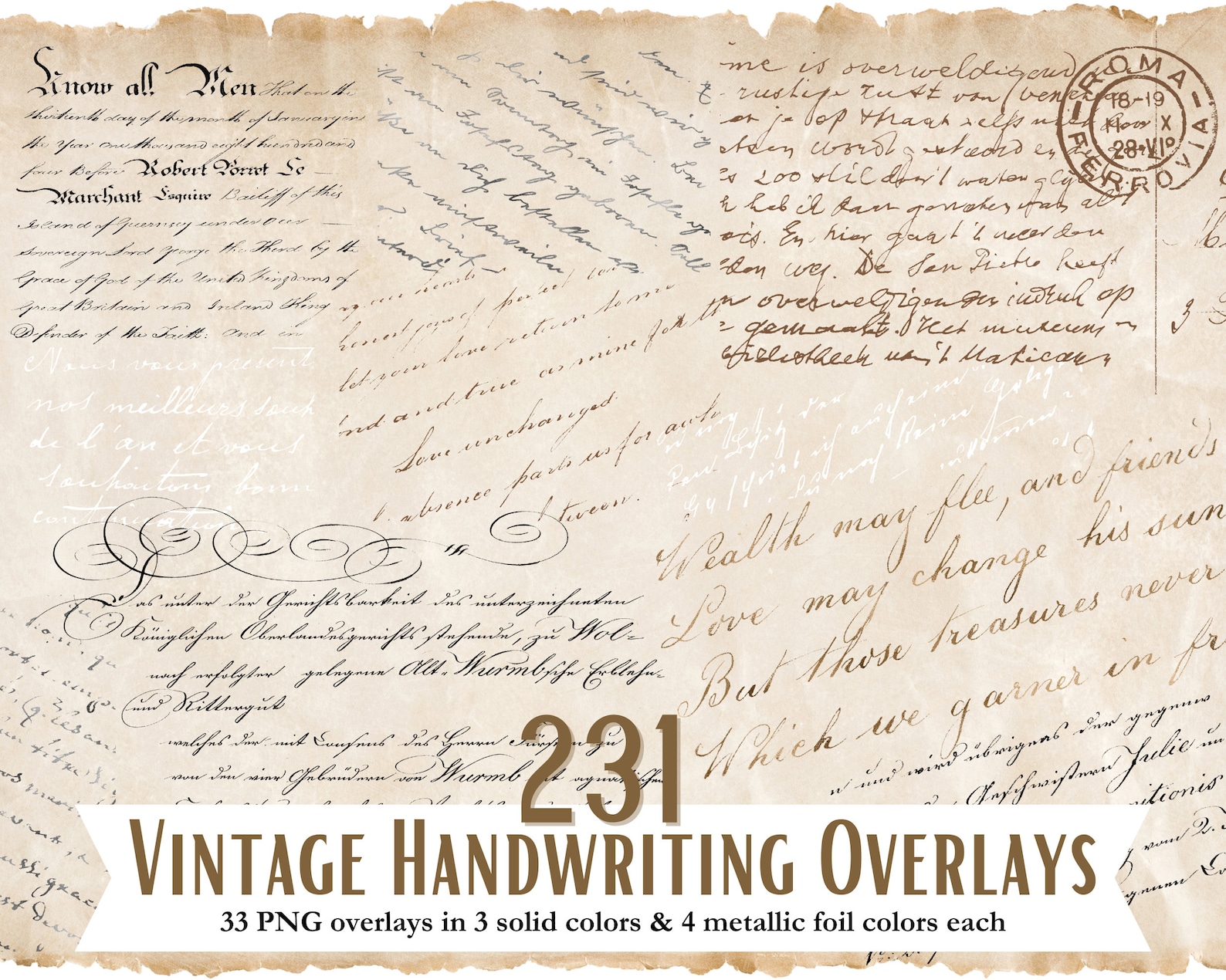 Vintage Handwriting Overlays, 33 Transparent PNG Antique Calligraphy ...