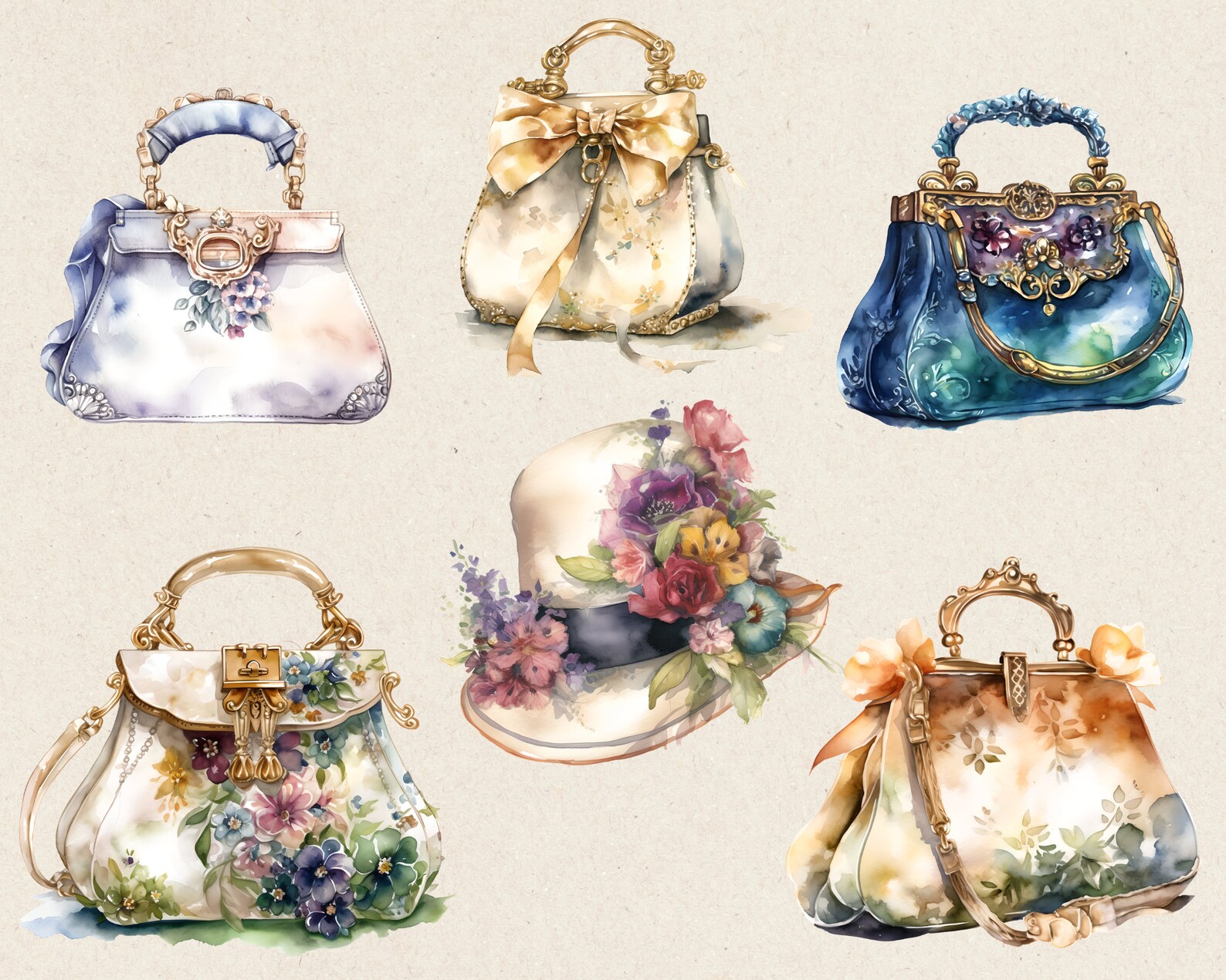 Watercolor Regency Fashion Clip Art 40 PNG Images With - Etsy