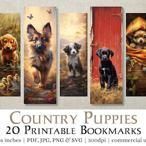 20 Country Puppies Printable Bookmarks Digital Download JPG Bookmark ...