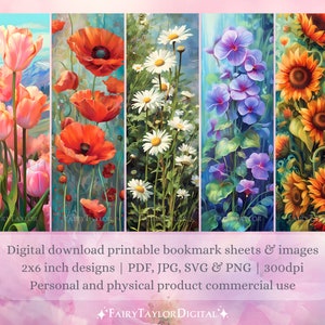 15 Watercolor Floral Printable Bookmarks | JPG Print and Cut Pages, PNG ...