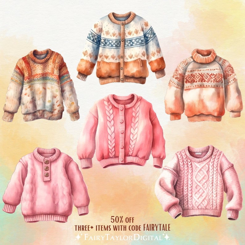 Watercolor Cozy Sweaters PNG Clipart Set | 23 Images | Digital Download ...