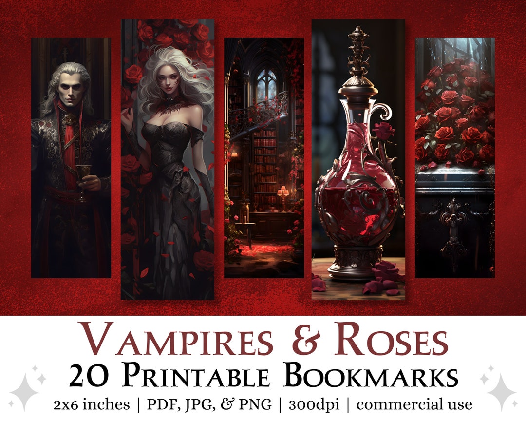 20 Vampires & Roses Printable Bookmarks | Digital Download JPG Bookmark ...