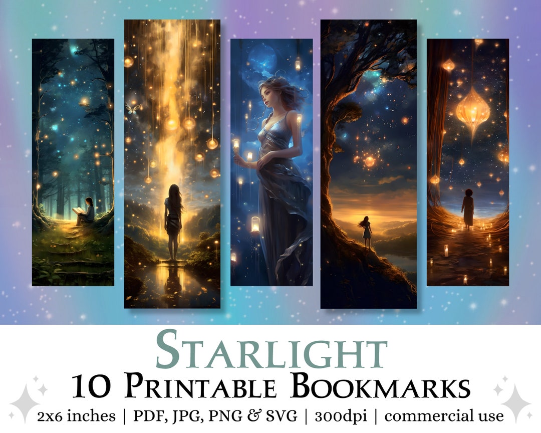 10 Starlight Printable Bookmarks | JPG Pages Print and Cut, PNG ...