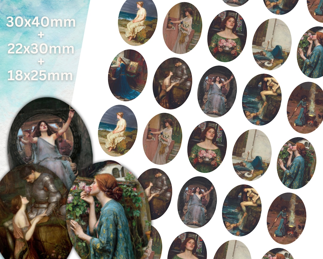 Oval Digital Collage Sheets 30x40mm, 22x30mm, 18x25mm - J.W. Waterhouse ...