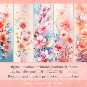 15 Watercolor Floral Printable Bookmarks | Digital Download JPG ...