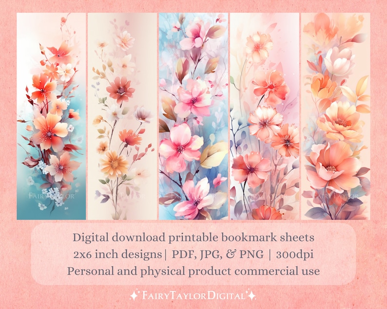 15 Watercolor Floral Printable Bookmarks Digital Download - Etsy