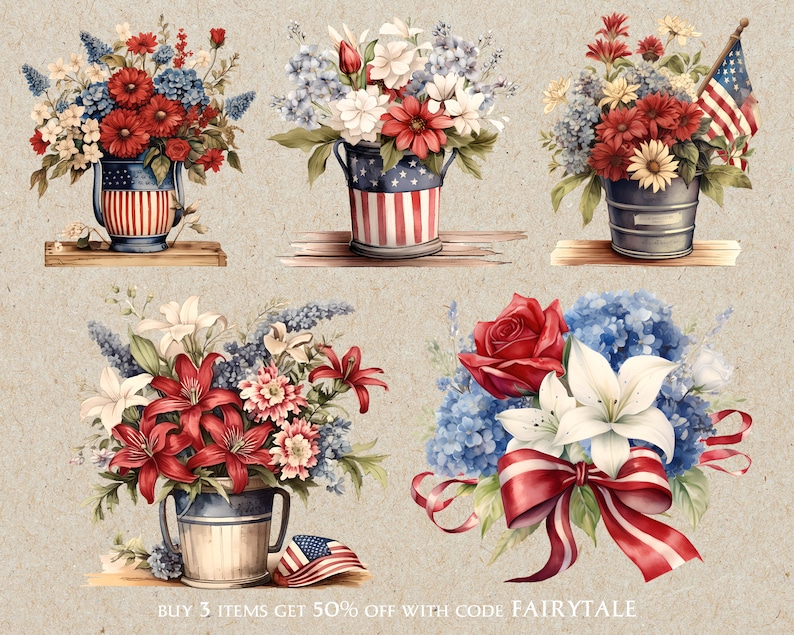 17 Patriotic Flowers PNG Clipart, Transparent Instant Download ...