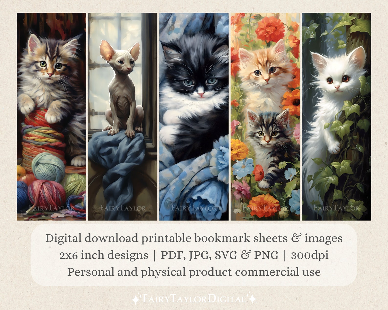 20 Country Kittens Printable Bookmarks Bookmark Set JPG and PNG ...