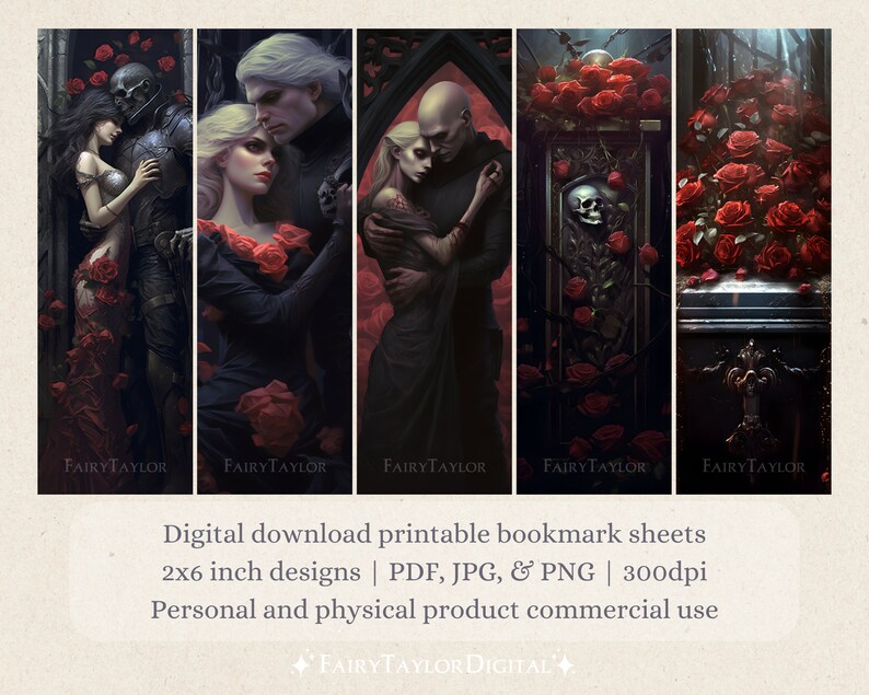20 Vampires & Roses Printable Bookmarks | Digital Download JPG Bookmark ...