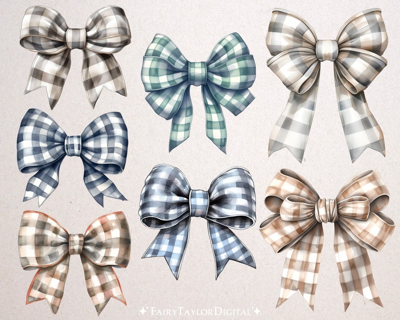 32 Gingham Bows PNG Clipart Transparent Background Instant - Etsy