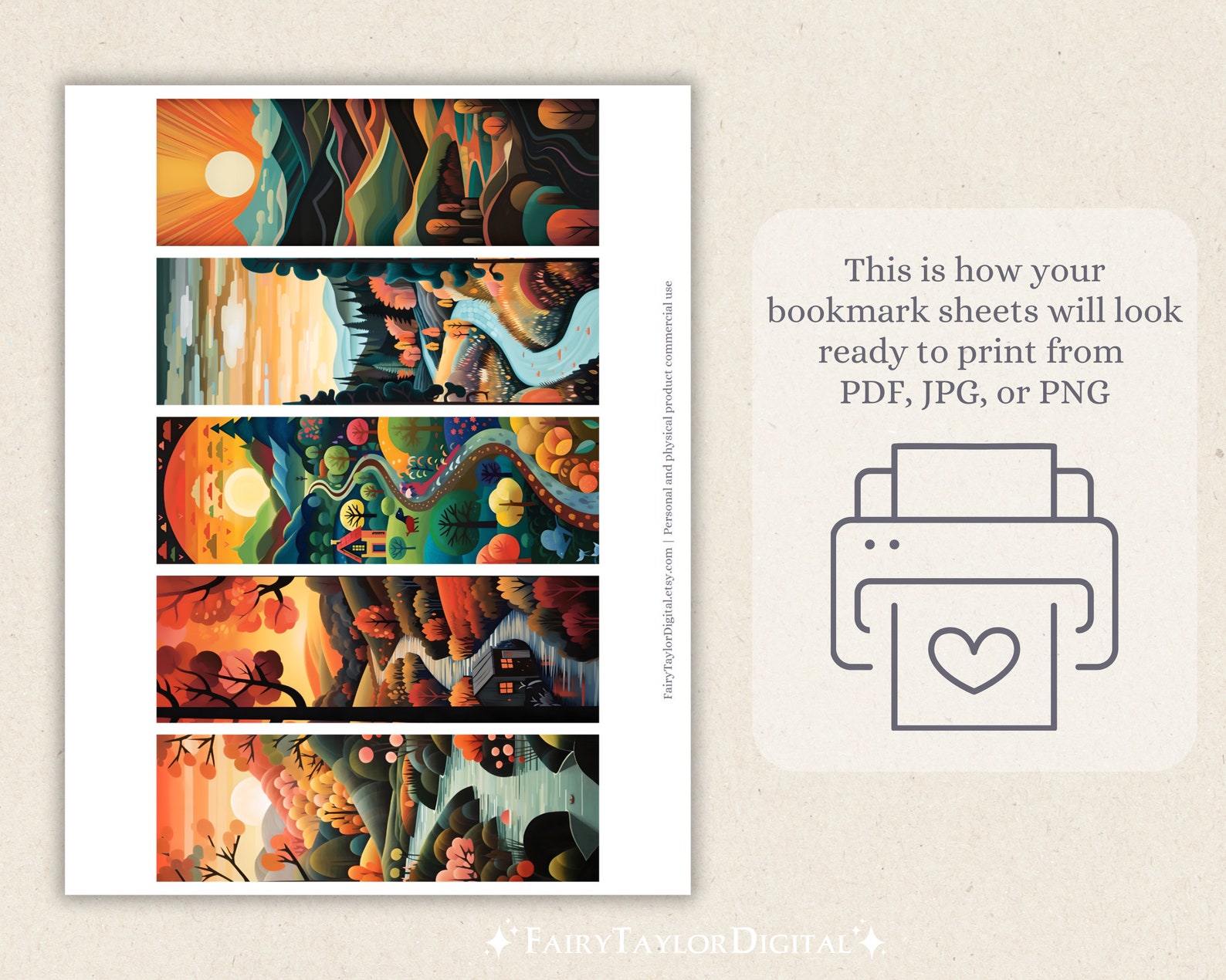 20 Whimsical Landscapes Printable Bookmarks JPG Print & Cut - Etsy