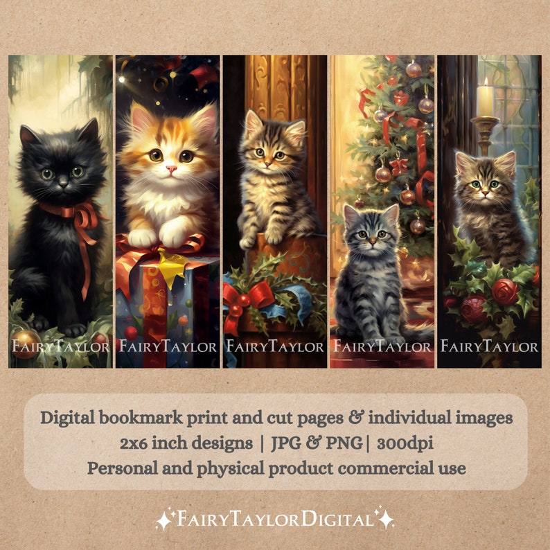 Christmas Kittens Printable Bookmarks | Digital Download JPG and PNG ...