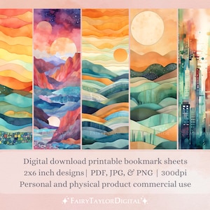15 Watercolor Landscapes Printable Bookmarks | Digital Download JPG ...