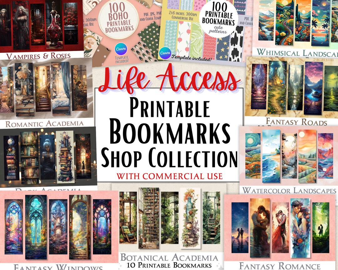 Printable Bookmarks Shop Collection Bundle | Life Access Bookmark Set ...