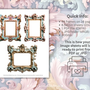 44 Pastel Rococo Frames Fussy Cuts, Digital Download Printable PDF ...