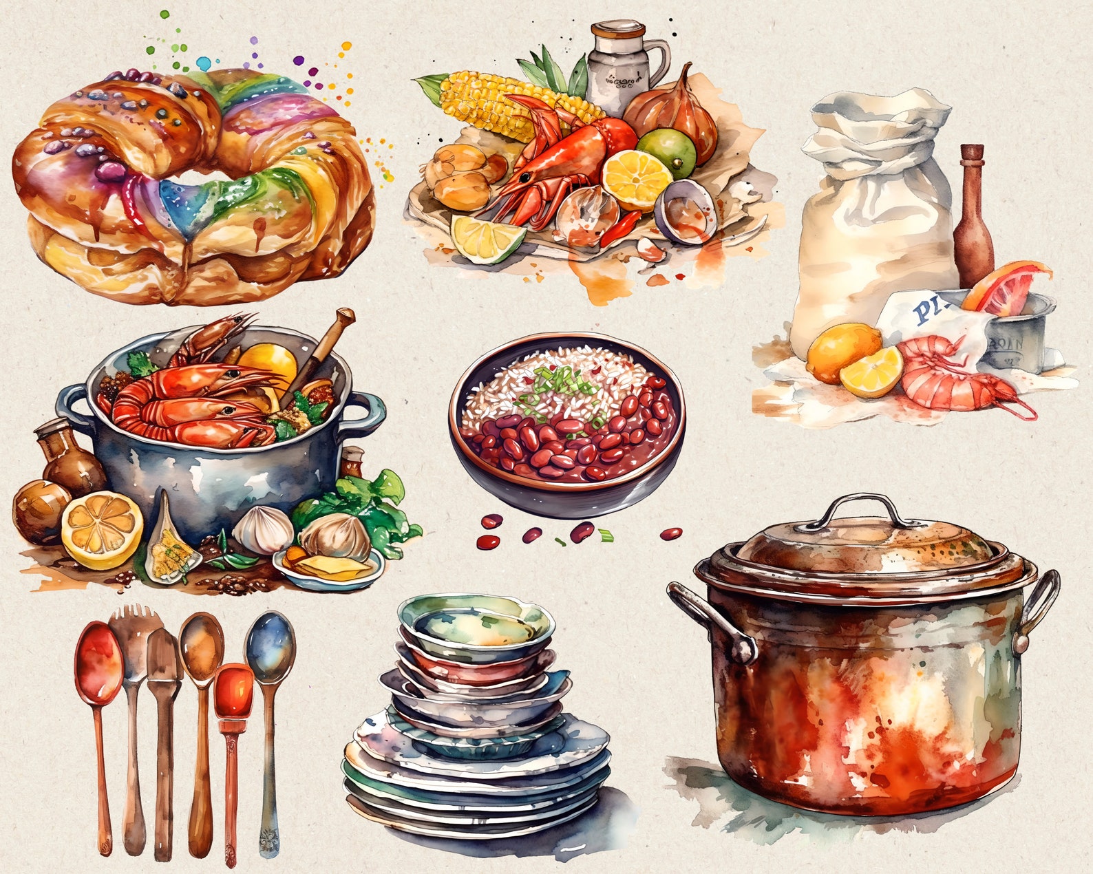 Watercolor Cajun Cooking Clip Art | 34 PNG Images With Transparent ...