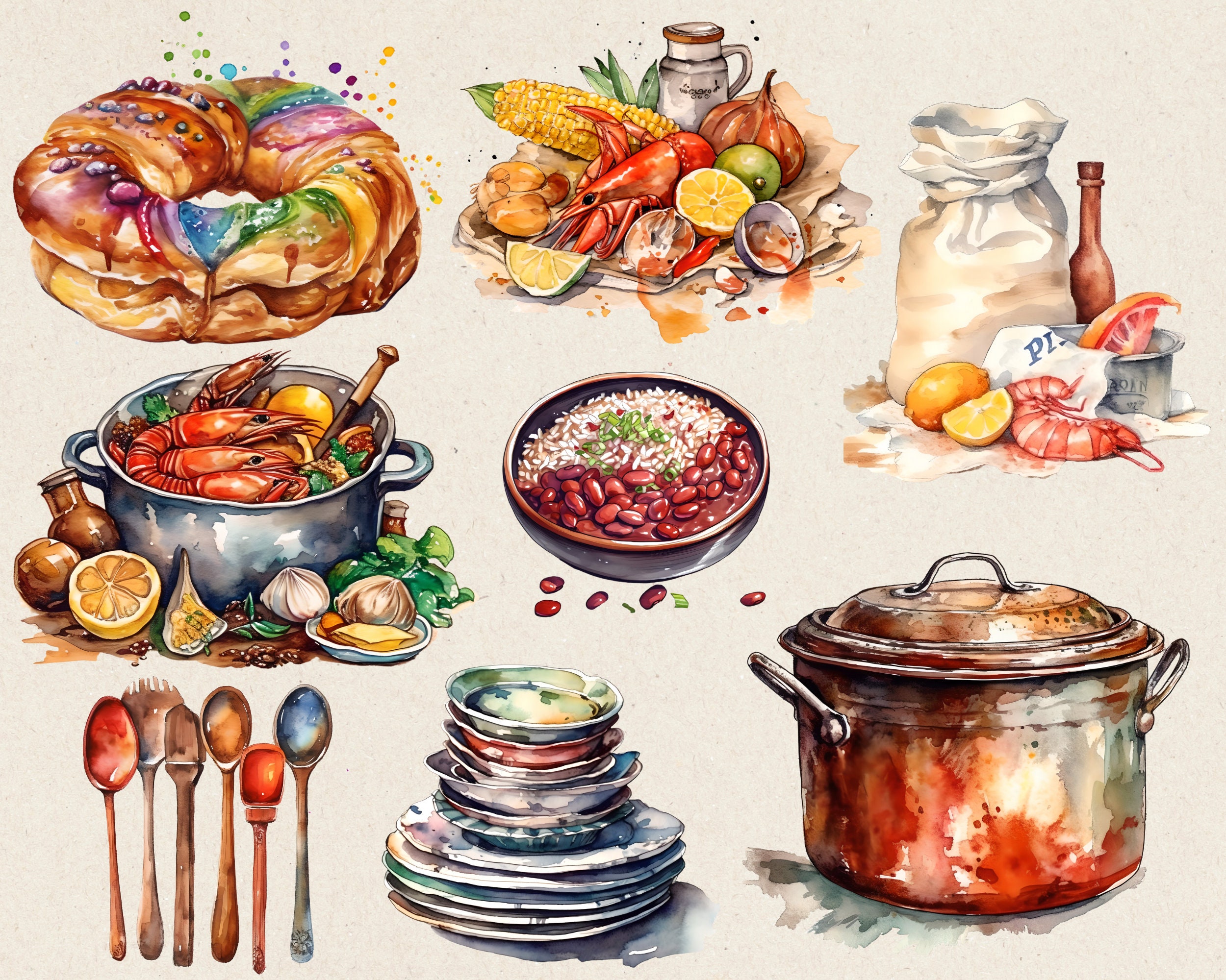 Watercolor Cajun Cooking Clip Art 34 PNG Images With - Etsy