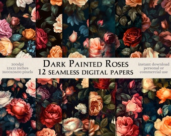 Gothic Roses Digital Paper Watercolor Roses Scrapbooking - Etsy