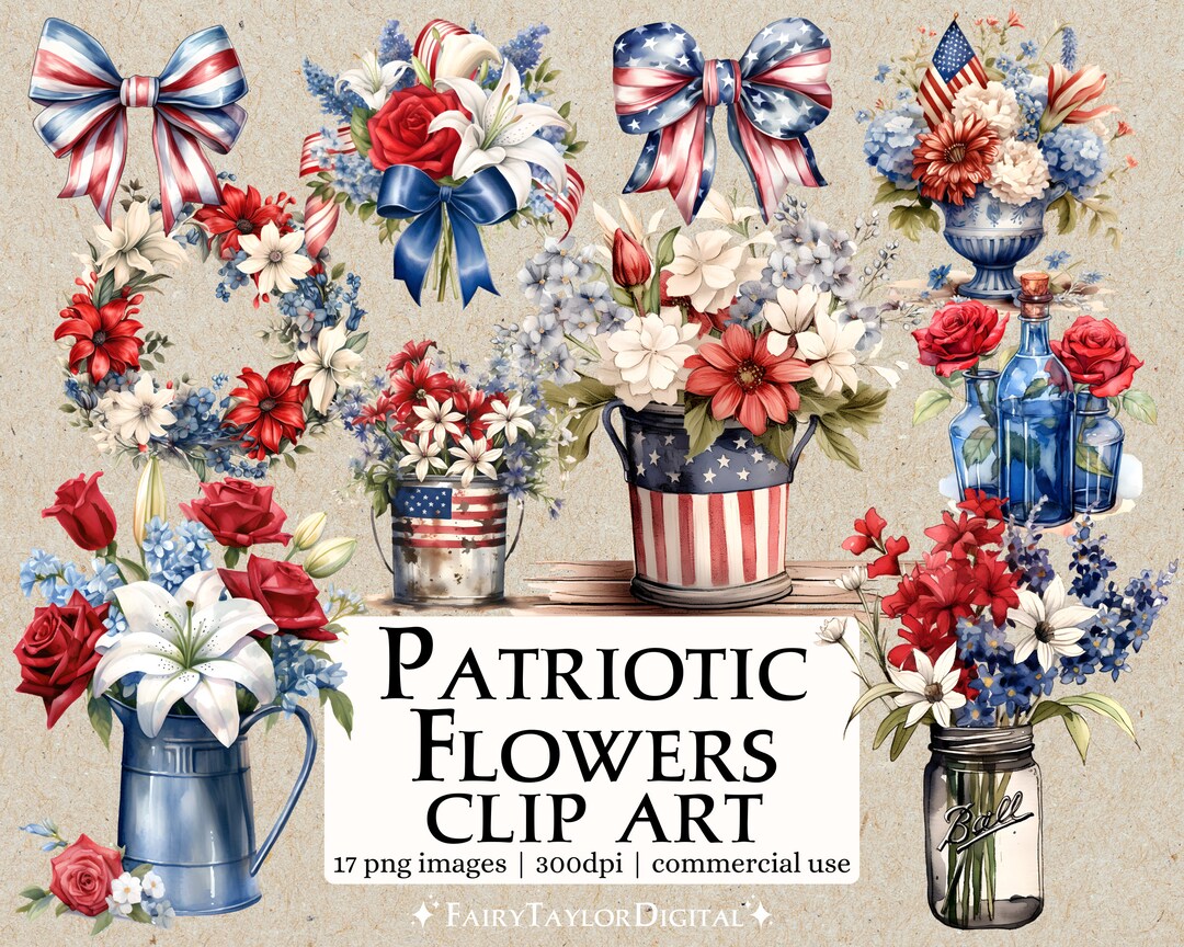 17 Patriotic Flowers PNG Clipart, Transparent Instant Download ...