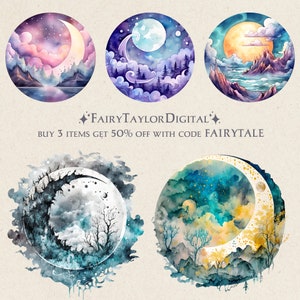 20 Watercolor Moons PNG Clip Art | Transparent Background Clipart ...