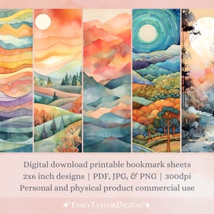 15 Watercolor Landscapes Printable Bookmarks | Digital Download JPG ...