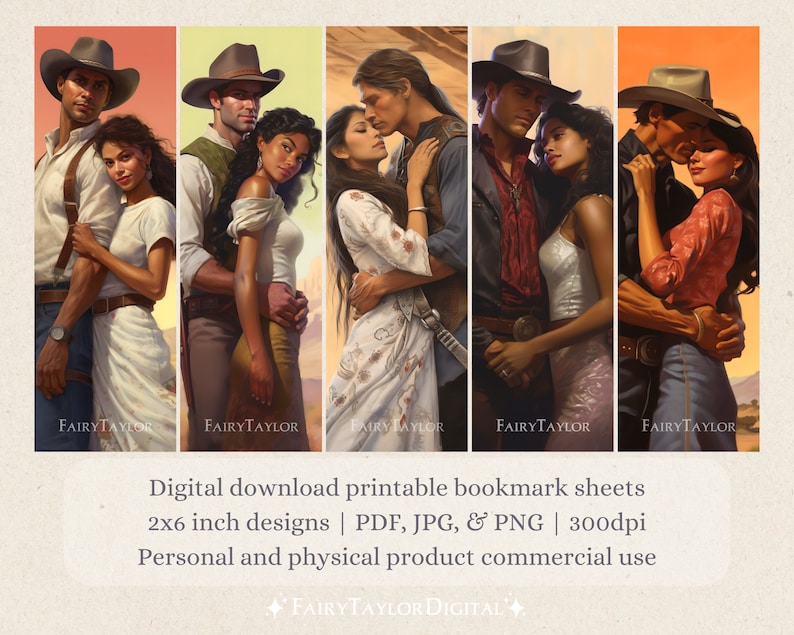 20 Western Romance Printable Bookmarks JPG Print & Cut - Etsy