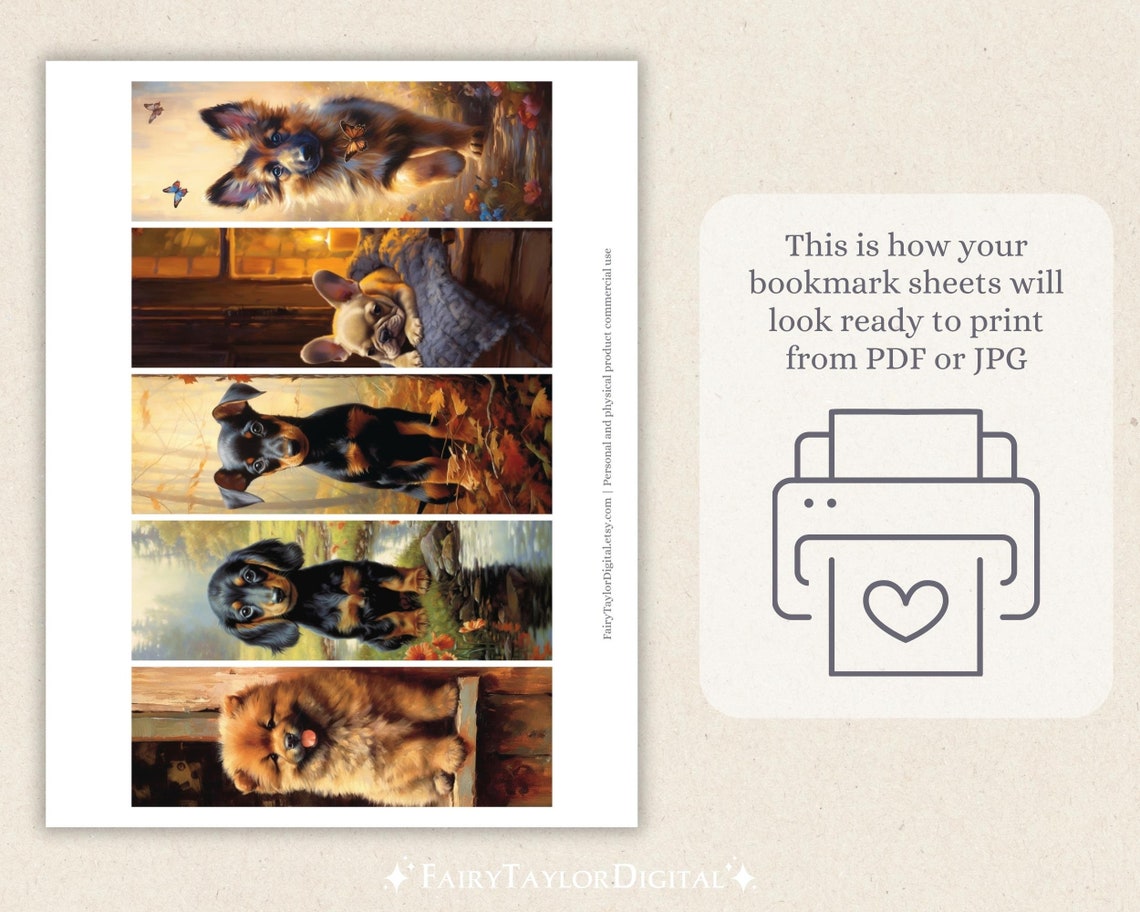 20 Country Puppies Printable Bookmarks | Digital Download JPG Bookmark ...