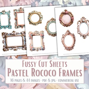 44 Pastel Rococo Frames Fussy Cuts, Digital Download Printable PDF ...