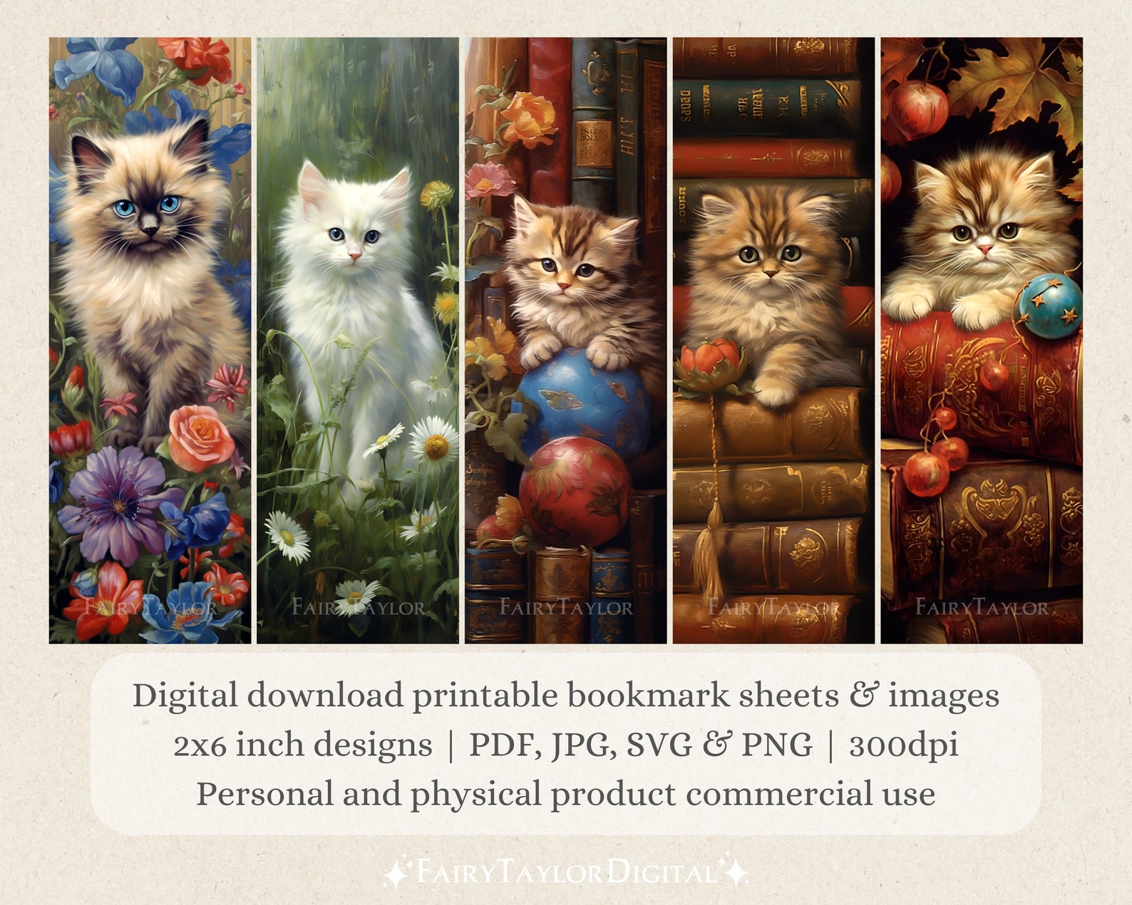20 Country Kittens Printable Bookmarks Bookmark Set JPG and PNG ...