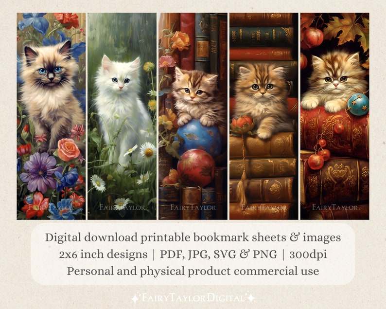 20 Country Kittens Printable Bookmarks | Bookmark Set JPG and PNG ...