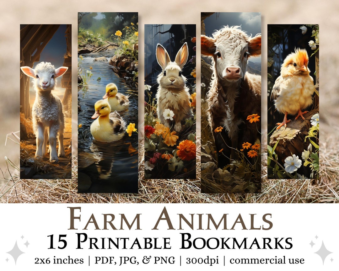 15 Farm Animals Printable Bookmarks | Digital Download Bookmark Sheets ...