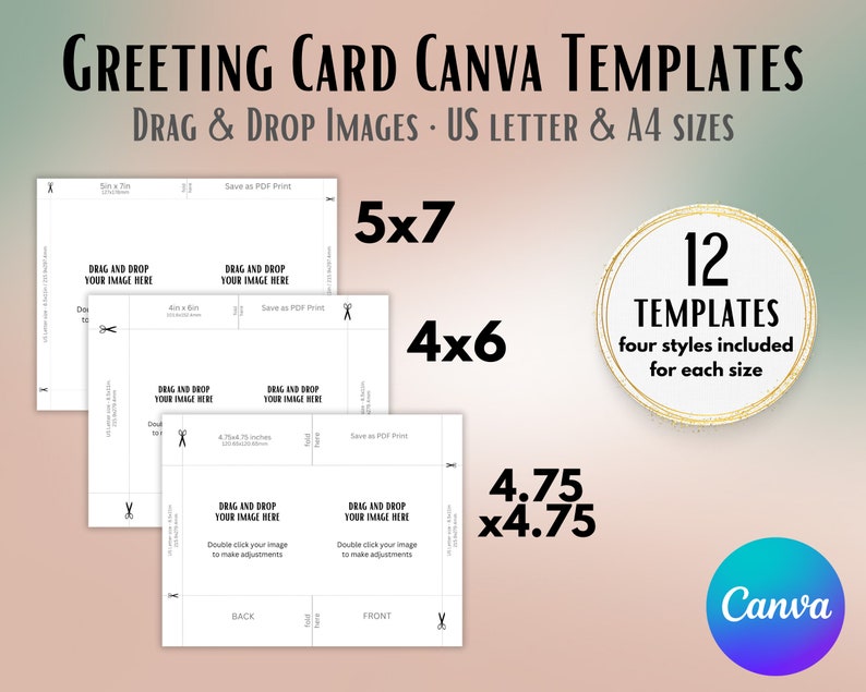 Greeting Card Drag & Drop Canva Template Bundle 5x7 4x6 and - Etsy