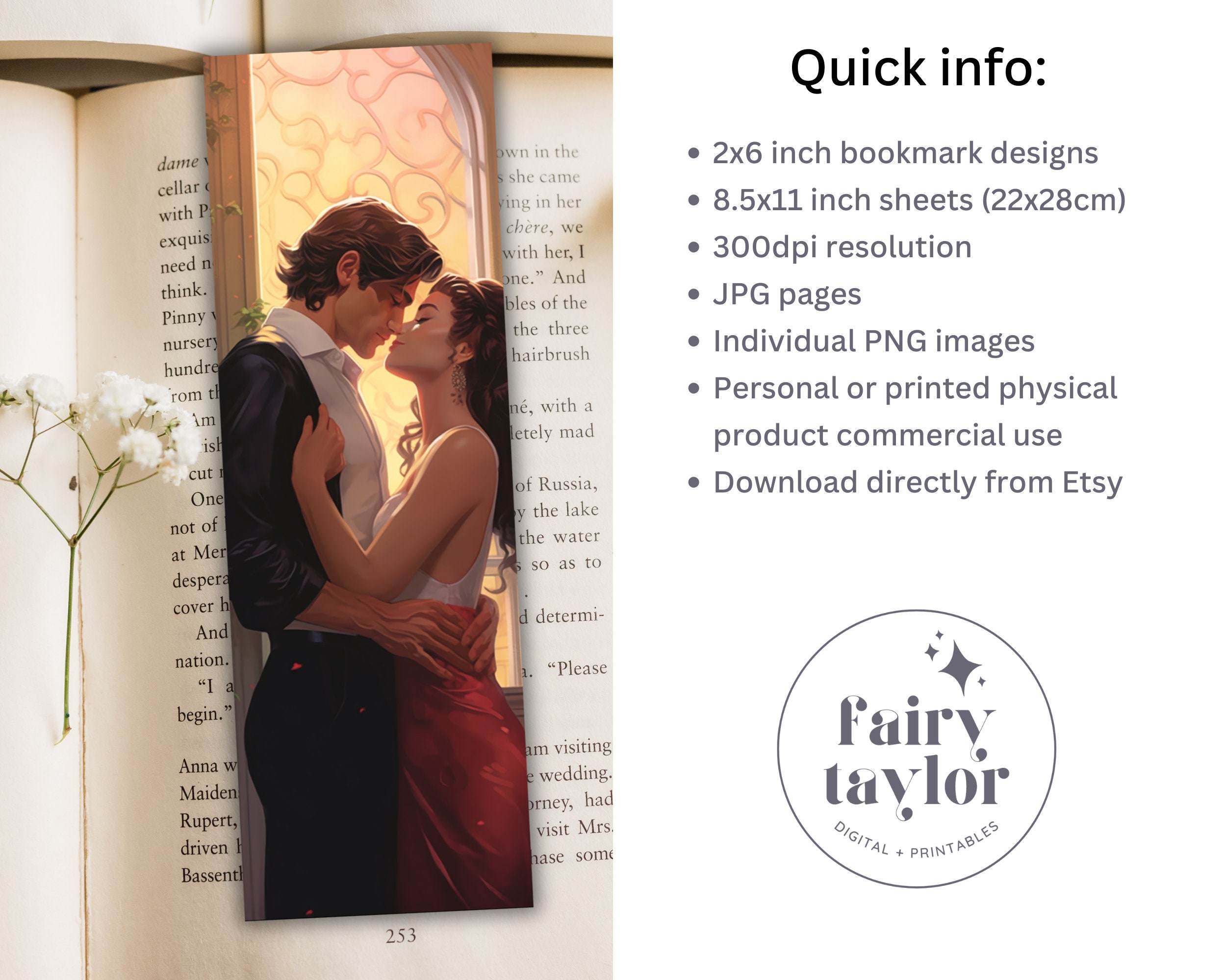 10 Vintage Glamour Romance Printable Bookmarks | JPG Pages & PNG Images ...
