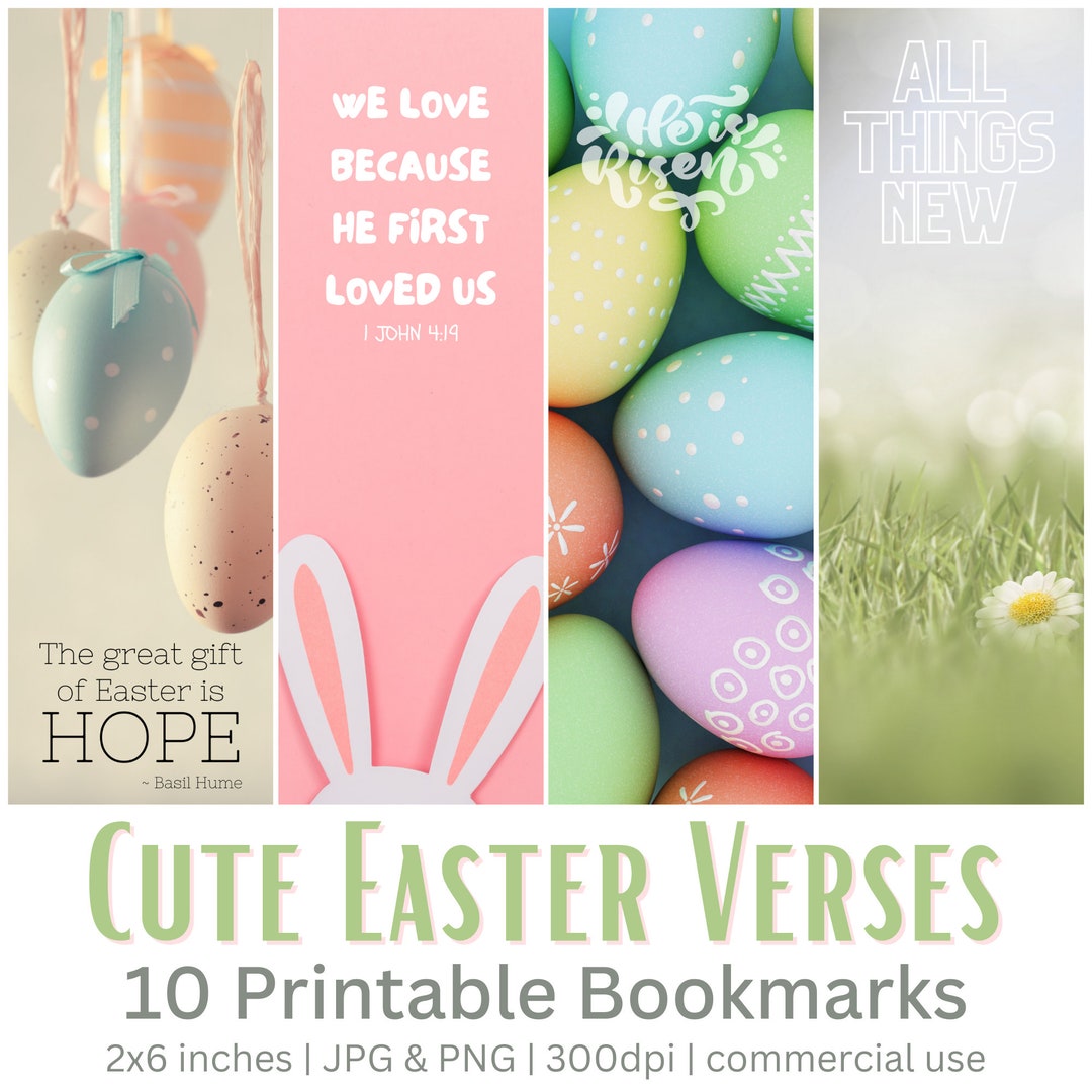 Printable Bookmark Set - Cute Easter Verses - 2x6 Inches | Digital ...