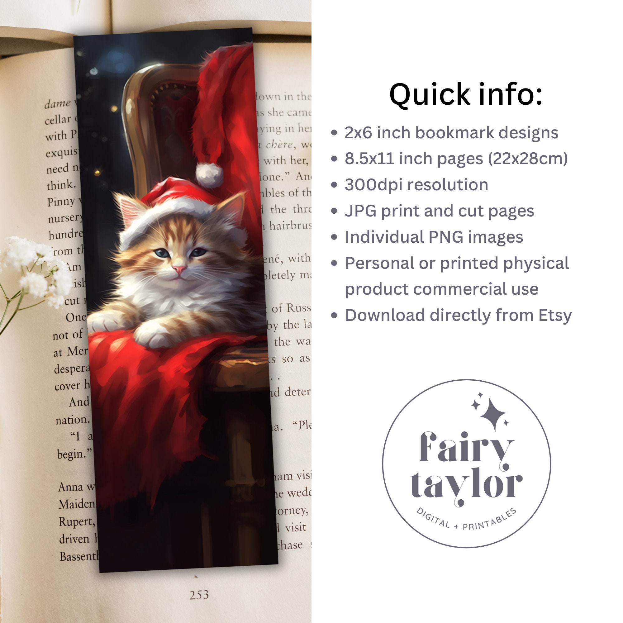 Christmas Kittens Printable Bookmarks | Digital Download JPG and PNG ...