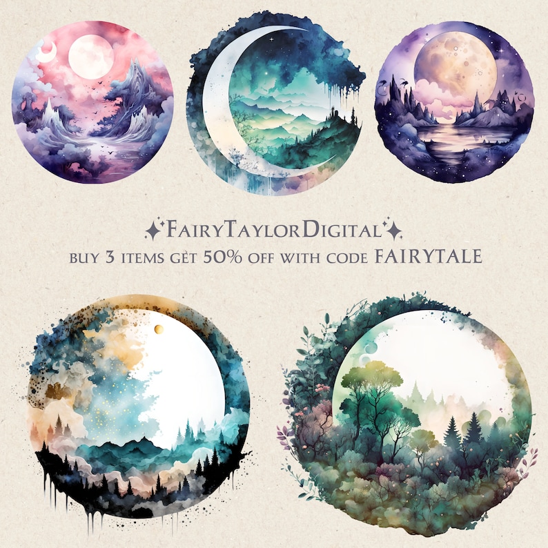 20 Watercolor Moons PNG Clip Art Transparent Background - Etsy