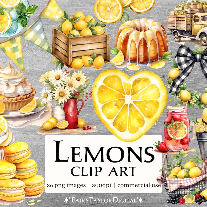 Lemon Watercolor Clipart - Etsy