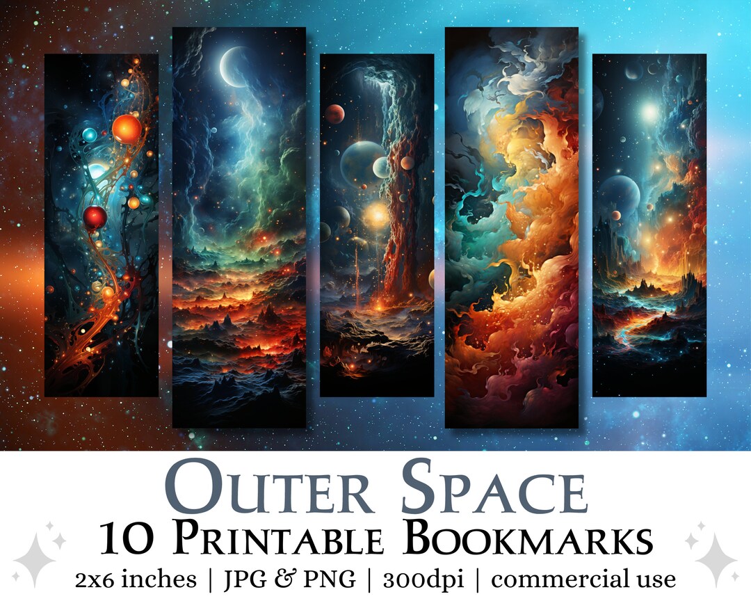 Printable Bookmark Set - Outer Space | Digital Download JPG Pages, PNG ...