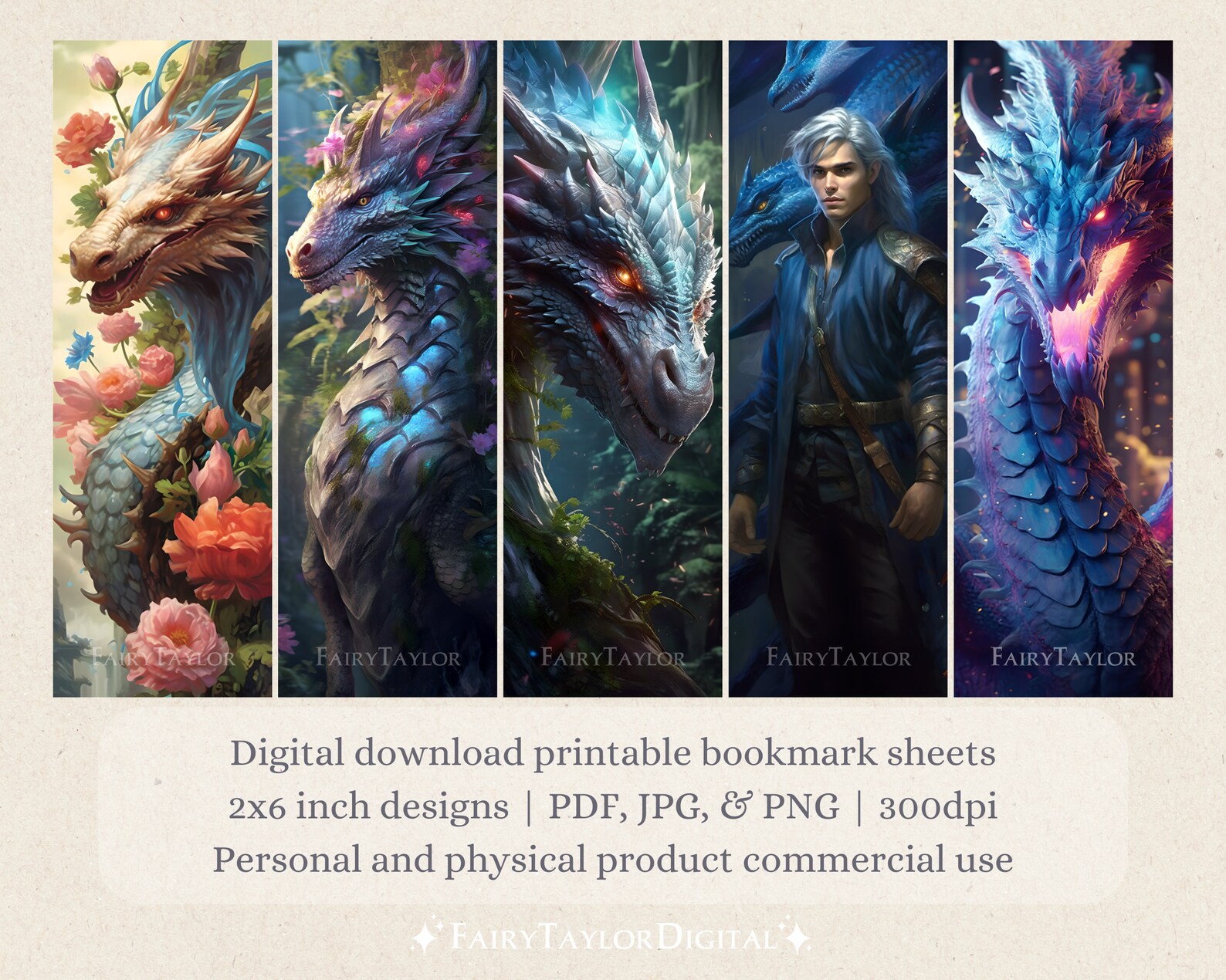 15 Fantasy Dragons Printable Bookmarks Digital Download JPG - Etsy